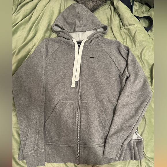 Nike | Jackets & Coats | Grey Nike Zip Up Has A Hood And Strings The ...